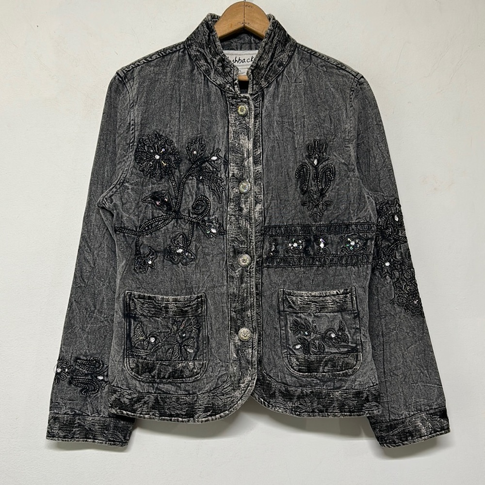 Vintage Flashback Gray Embroidered Sequin Jacket Boho… - Gem